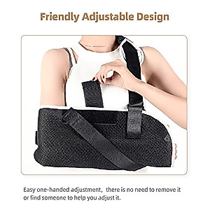 Solmyr Arm Sling for Broken Fractured Bones Elbow Wrist, Adjustable Shoulder Immobilizer & Rotator Cuff Support Brace, Split Strap and Waistband, Universal for Left and Right Arms, Men and Women(M)