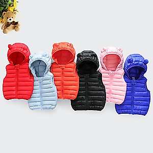 AIWUHE Baby Boys Girls Hooded Puffer Vest Winter Lightweight Sleeveless Bear ears Zipper Up Jacket Pink 90