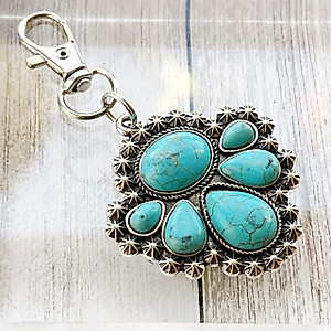 Silver Boho Western Medallion Turquoise Zipper Pull for Backpacks, Cute Purse Charms, Unique Custom Handbag Jewelry, Personalized Zipper Charms, Camera Bag Charms, Cool Key Chain Charm