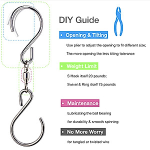 HS's Creation 6 Pack Dual Swivel S Hooks for Indoor Outdoor Organization Spinning Hanger Wind Chimes Spinner Prism Windsocks Hanging Plant Hanging Crystal Ornaments Rainbow Maker Pendant Etc.