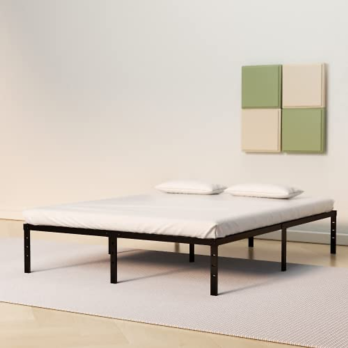 ALDRICH 14 Inch Metal King Size Bed Frame - Double Black Basic Anti Squeak Steel Slats Platform, Easy Assembly Heavy Duty Noise Free Bedframes, No Box Spring Needed