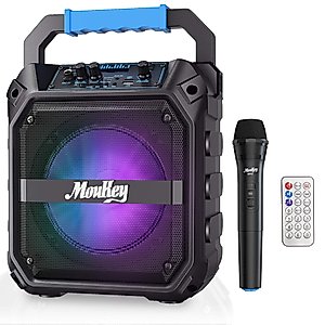 Moukey Karaoke Machine Speaker with Microphone - Bluetooth Portable PA Stereo System with 6.5'' Speaker, Wireless Mic, DJ Lights, FM Radio, Remote Control, Rechargeable, Supports TF Card/USB - MPS1