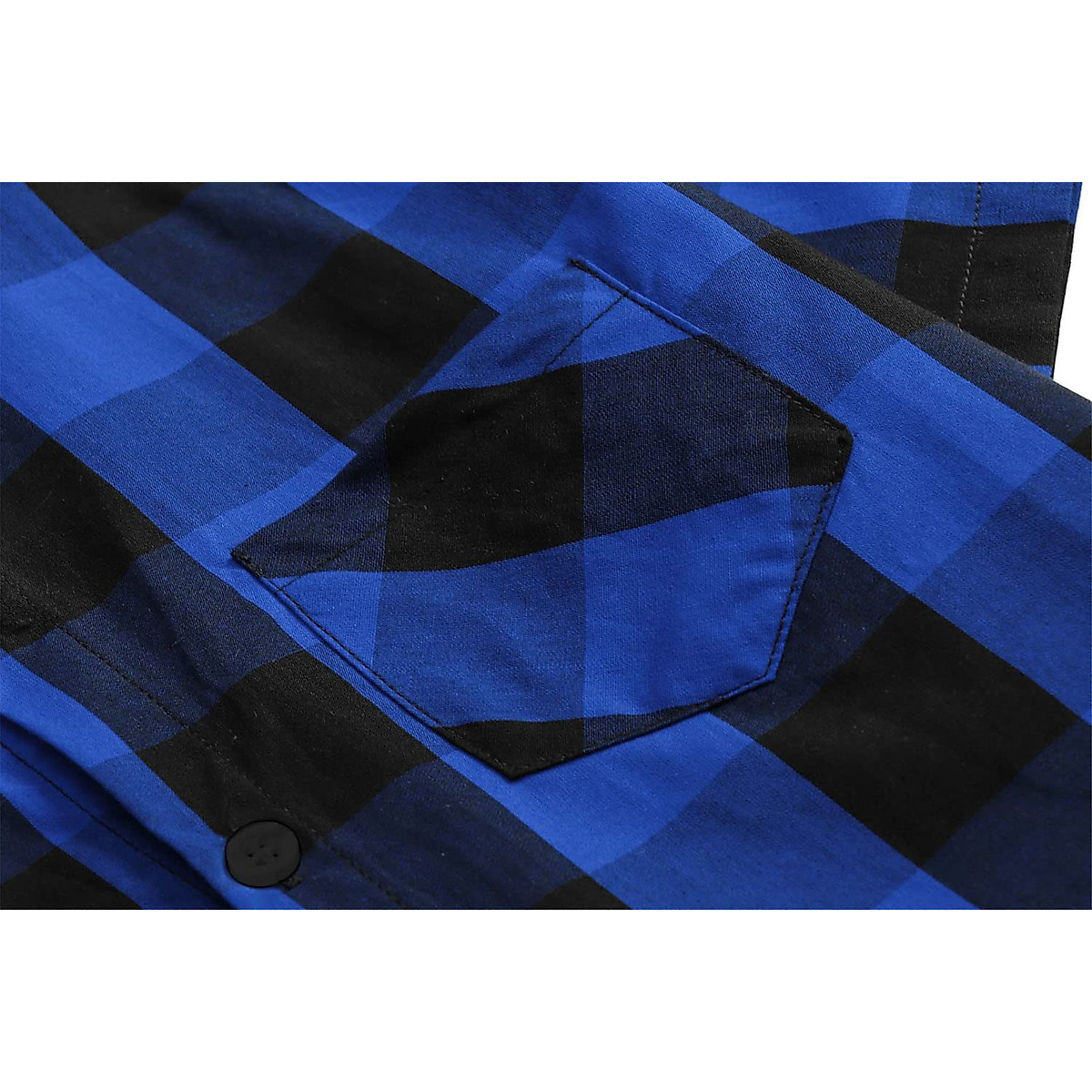 Cromoncent Mens Plaid Shirt Short Sleeve Summer Button Down Shirts Buffalo Plaid Blue, Large