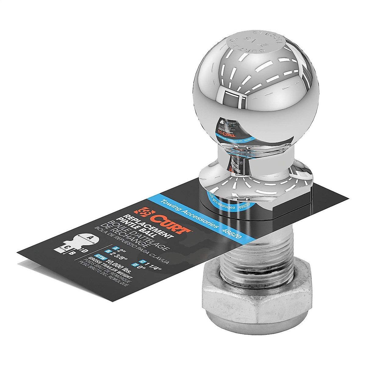 CURT 48820 Replacement 2-Inch Pintle Hitch Ball, 10,000 lbs, 1-1/4-Inch Shank Diameter