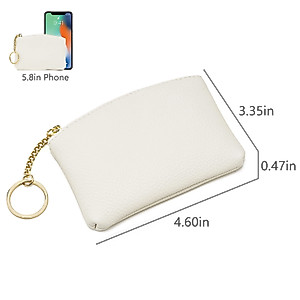 WOZEAH Artificial Leather Coin Purse Change Purse With Key Chain Ring Zipper For Men Women (A White)