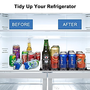Drink Organizer for Fridge, 5 Rows Large Capacity Pop Cans Beer Bottle Spring Push Rod Wheel Design Slide Rail Organizer Stacking Cans Dispensers for Fridge and Kitchen