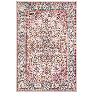 SAFAVIEH Madison Collection 8' x 10' Beige / Fuchsia MAD259B Shabby Chic Medallion Distressed Non-Shedding Living Room Bedroom Dining Home Office Area Rug
