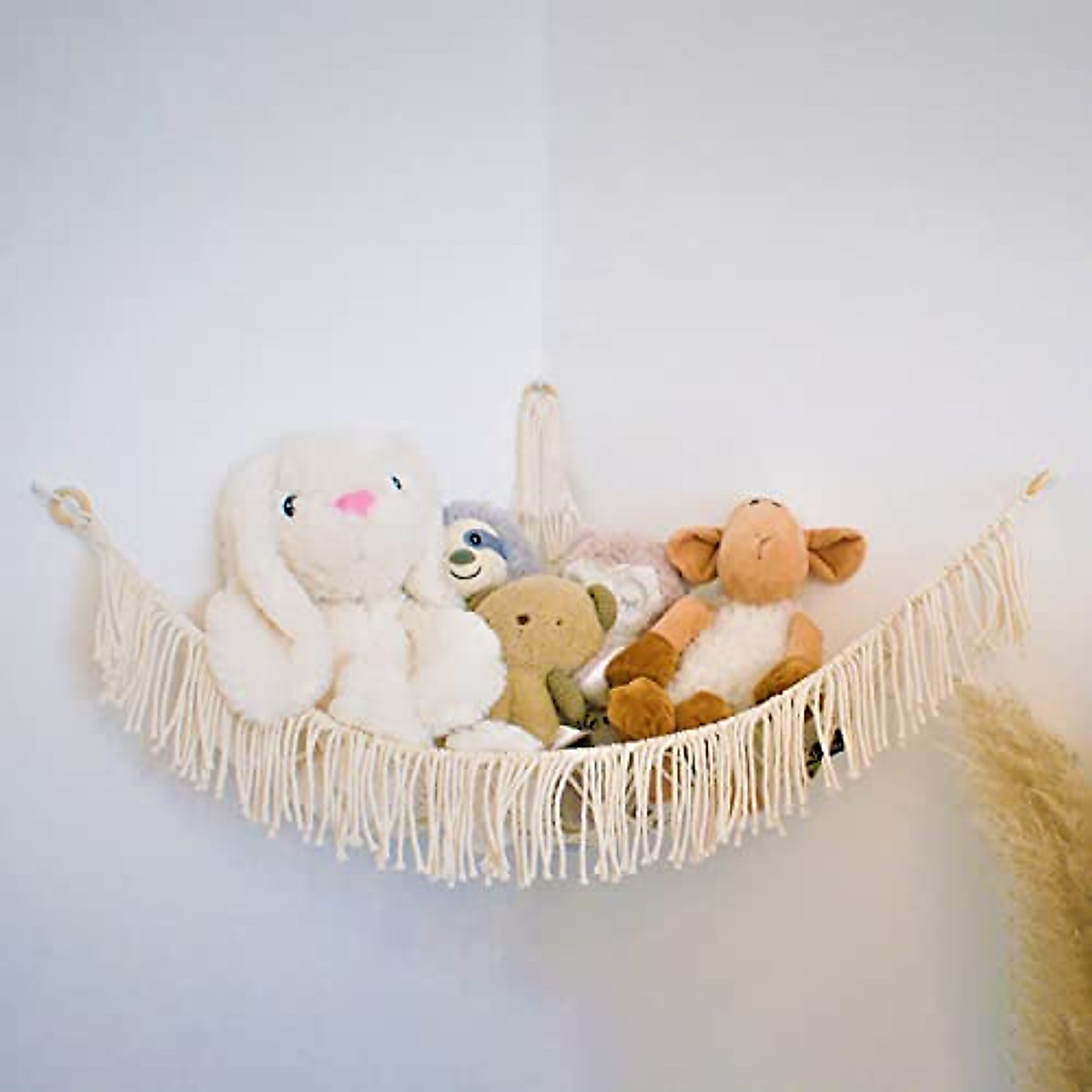 Stuffed Animal Hammock Macrame - Toy Hammock for Stuffed Animals - Stuff Animal Organizer Corner Storage Hanging Fringe - Stuffed Animal Display Holder Net Tassels for Nursery Décor