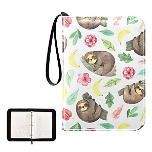 PYBUG Cute Sloth Trading Card Binder with Nylon Strap 4-Pocket Waterproof PU Leather Card Collection Binder for 400 Cards Sturdy Card Holder Folders for Game Cards,Sports Cards