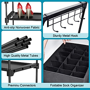 LUUDTAI Shoe Organizer 8 Tier Tall Shoe Rack 36-48 Pairs Large Shoe Storage Shelf with Hook and Foldable Sock Box, Stackable Free Standing Shoe Rack for Closet Entryway Bedroom Garage