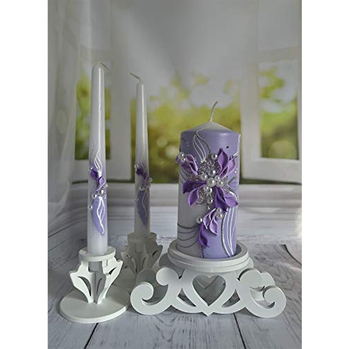Magik Life Unity Candle Set for Wedding - Wedding décor Wedding Accessories - Candle Sets - 6 Inch Pillar and 2 10 Inch Tapers - Best Unity Candle