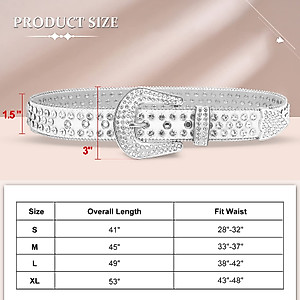 WHIPPY Women Rhinestones Leather Belt Bling Studded Western Cowgirl Waist Belt for Jeans Pants