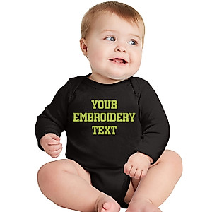 Custom Embroidered Baby Bodysuit Add Your Embroidery Text Date Name Unisex Baby Long Sleeve Bodysuit Black