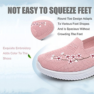 Lymphvity Women's Flower Embroidered Mesh Slip On Walking Shoes Height Fashion Wedge Increasing Loafers Sneakers Non Slip Memory Foam Mom Walking Nurse Shoes (7,Pink)