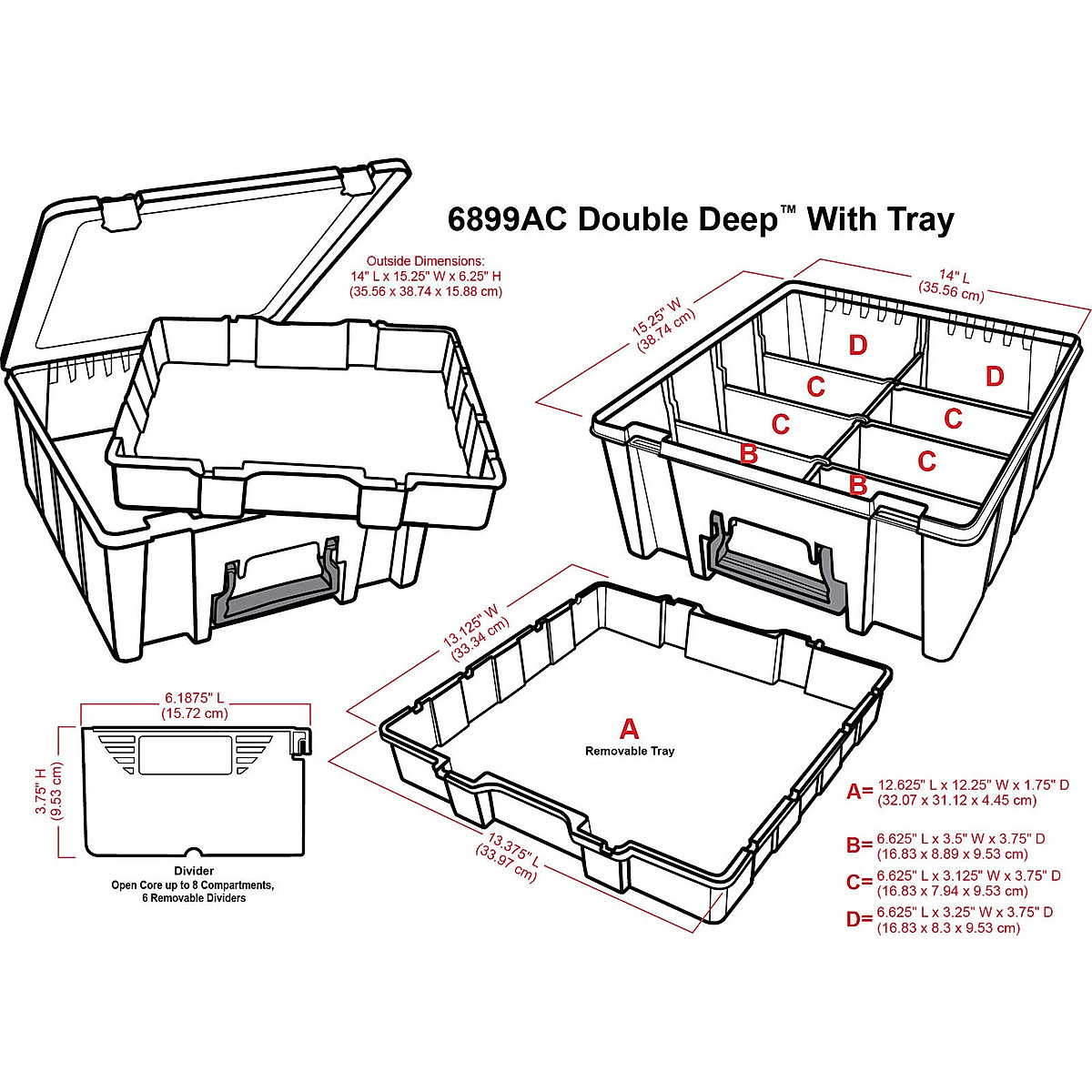 ArtBin 6899AZ Super Satchel Double Deep with Lift-Out Tray Storage Container, Portable Arts & Crafts Organizer with Removable Dividers, Clear