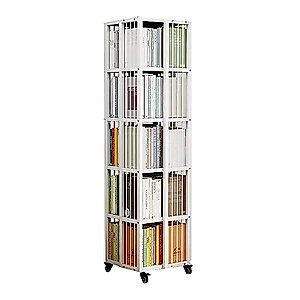 DESONIX Bookshelf 360° Rotating Bookshelf Mobile Shelf Corner Storage Rack with Wheels Floor-to-Ceiling Bookcase for Bedroom Living Room Home Office Floor Standing Bookcase