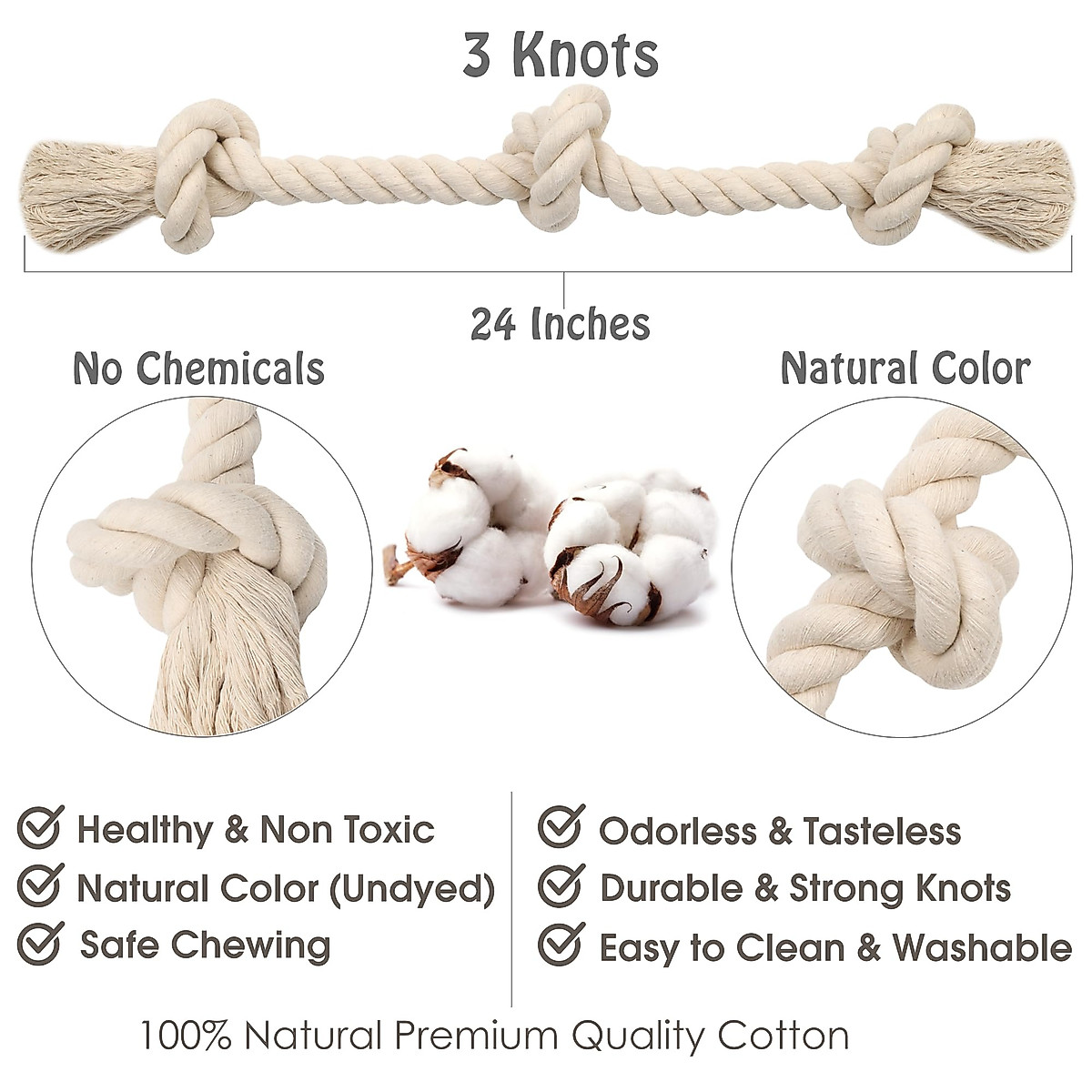Barida Natural White Cotton Tough Dog Rope Toy – Chew Toys. Non Toxic and Premium Rope Dog Toys. Interactive Dog Rope Toys for Medium Dogs Large Dogs, Dog Toy Rope, Dog Tug of War Toy, Teething