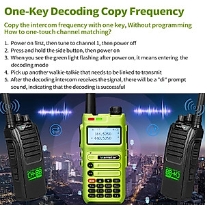 Wanneton UV5F ham Radio Handheld Dual Band Two Way Radio Rechargeable Walkie Talkies with One-Key decoding Copy Frequency and Super Bright Flashlight and Large Battery
