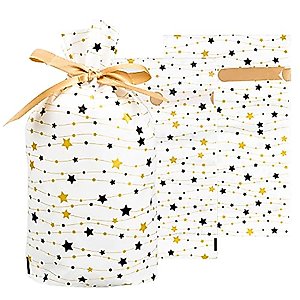 TESEAM Plastic Drawstring Candy Bag 50 Pack, Durable Treat Favor Bag Gift Wrapper Bags with Star for Wedding Birthday Party Holiday, Children Treat Bag
