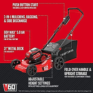 CRAFTSMAN V60* 3-in-1 Cordless Lawn Mower, 21-Inch (CMCMW260P1)