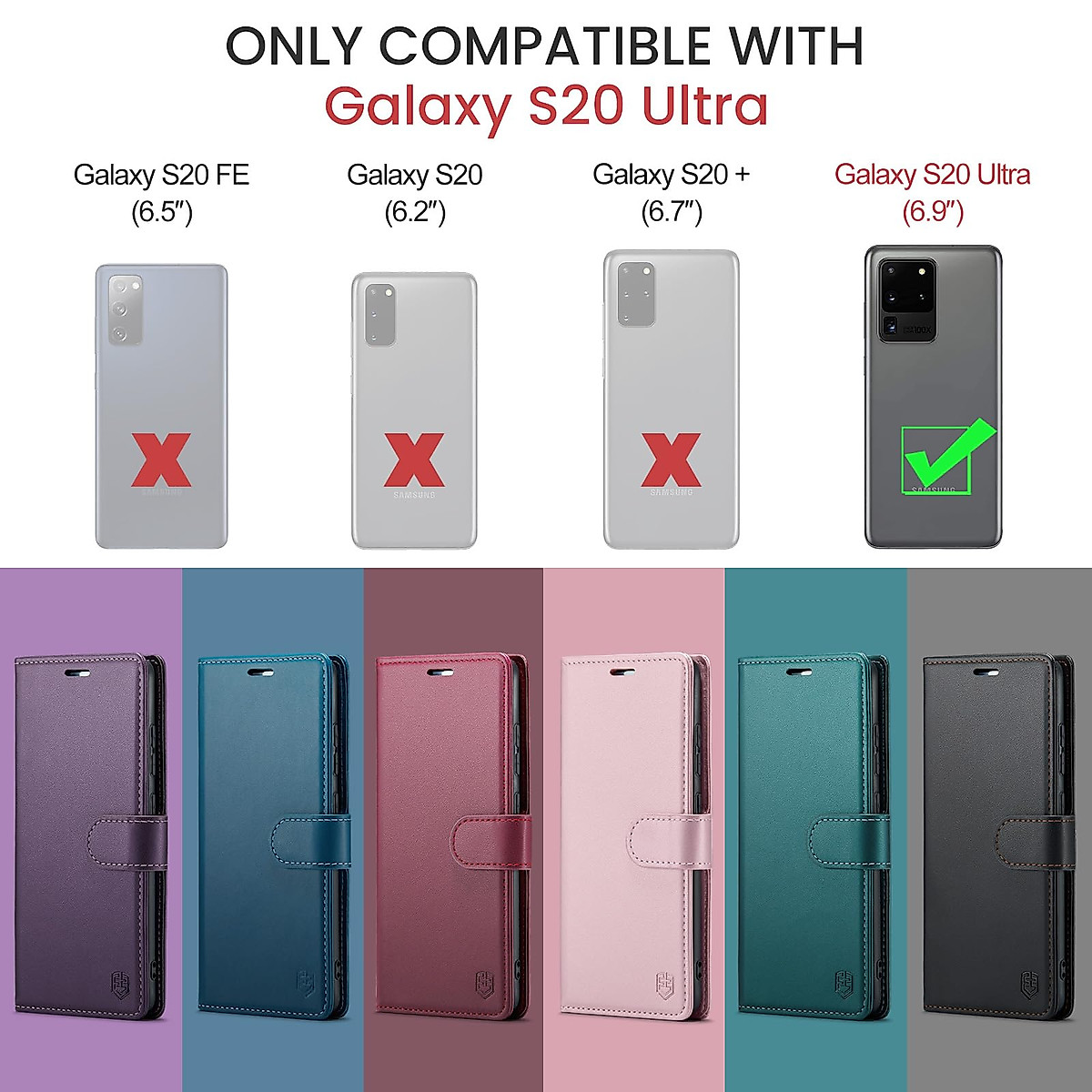 FLIPALM for Samsung Galaxy S20 Ultra 6.9"(Non S20/S20+) Wallet Case with RFID Blocking Credit Card Holder, PU Leather Flip Kickstand Shockproof Cover Women Men for Samsung S20 Ultra Phone case(Black)