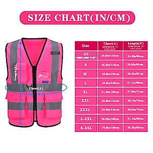 A-SAFETY Pink Safety Vest with Pockets Hi Viz Zipper Front Working Safety Vest with Reflective Strips, Multiple Colors Available,Large