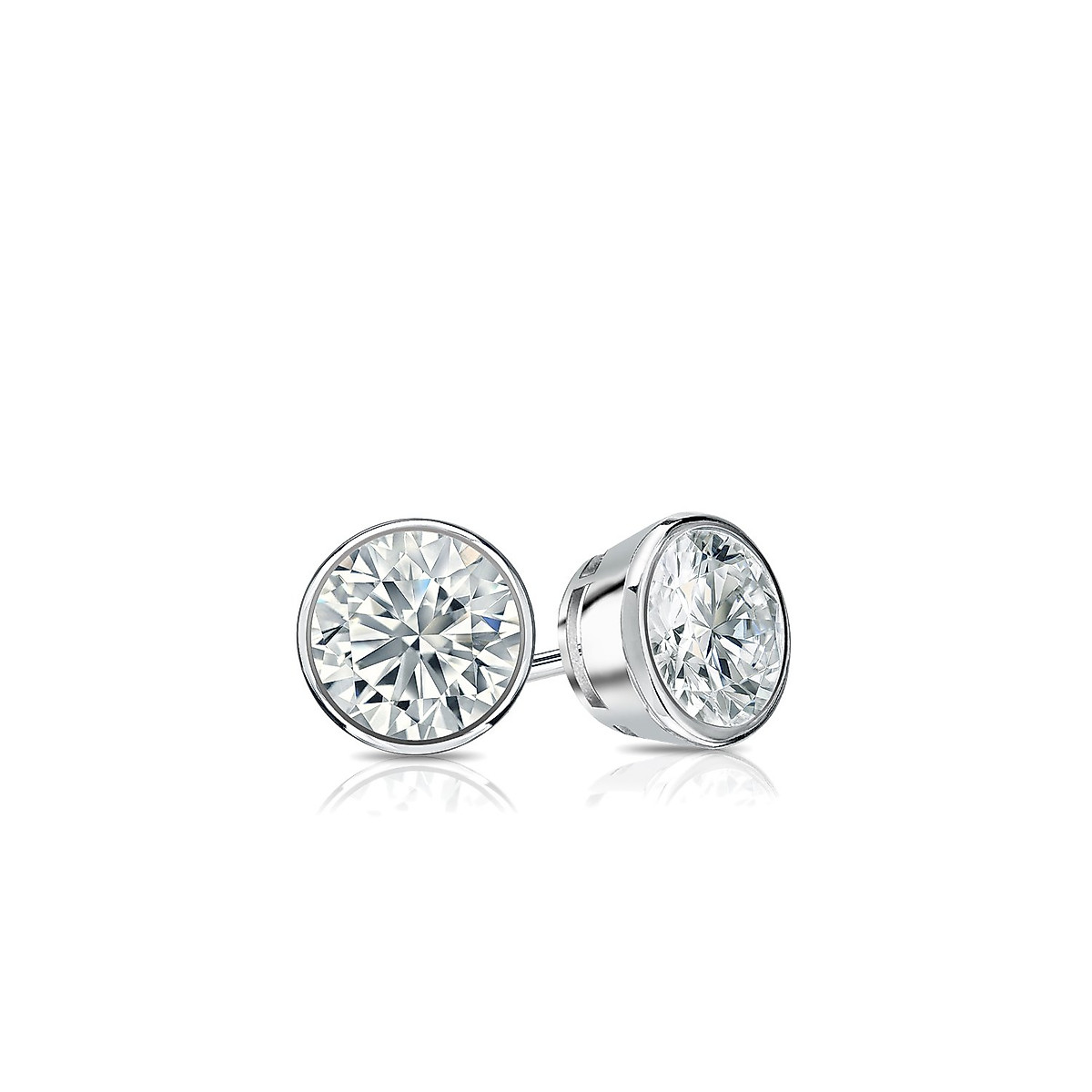 1/5 Carat Diamond Round Stud Earrings in 14k White Gold (I1-I2, cttw) Bezel Set Screw Back by Diamond Wish