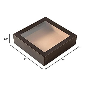 Restaurantware Cater Tek 9 x 9 x 2.4 Inch Baked Goods Boxes 10 Greaseproof Pastry Boxes - Window Lids Insert Tab Lock Black Paper Catering Boxes Easy Assembly For Charcuterie Or Cupcakes