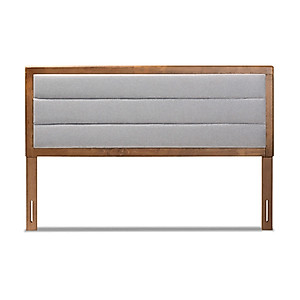 Baxton Studio Dexter Modern and Contemporary Light Grey Fabric Upholstered and Walnut Brown Finished Wood Queen Size Headboard