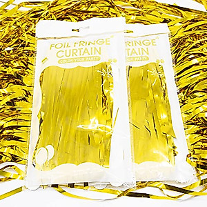 Gold Backdrop Fringe Curtain for Party Decor -6.5x6.5ft, Pack of 2 | Gold Foil Curtain Backdrop Tinsel Streamers for Bachelorette Party Baby Shower Graduation Birthday Wedding Photo Booth Backdrops