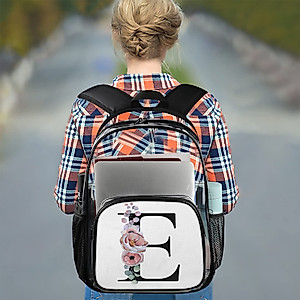 Heavy Duty Clear Backpack Stadium Approved, Alphabet Monogram Floral E Letter PVC Transparent Backpack See Through Large Bookbag for Work School Travel College