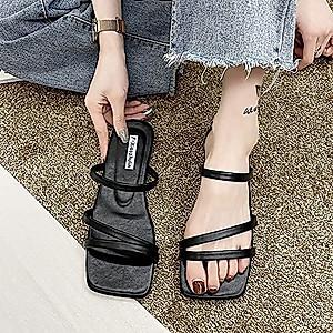 Women's Square Head Pullover Flat Bottom Thin Belt Roman Sandal Slippers for Women Before Christmas (White, 6.5)