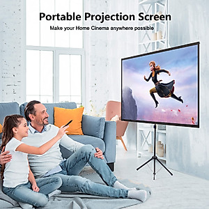 Projector Screen with Stand, 60 Inch Outdoor Projector Screen 16:9 and Stand, Portable Projector Screen with Aluminium Frame, Lightweight and Compact, Easy Setup, Idea for Home Cinema, Backyard Party