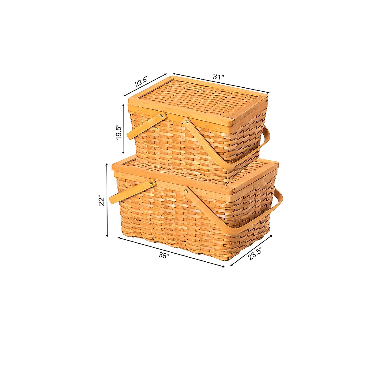 Woodchip Picnic Storage Basket with Cover and Movable Handles, Set of 2