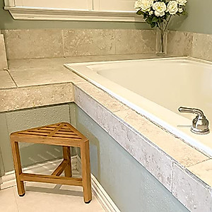 SPATEAK Asta Biro Solid Teak Shower/Bath/Spa Corner Foot Stool, Bath Corner Side Table, Fully Assembled, Collection, TB-008