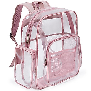 Jusdot Clear Backpack Heavy Duty PVC Transparent Backpacks for School, Workplace, Rose Gold