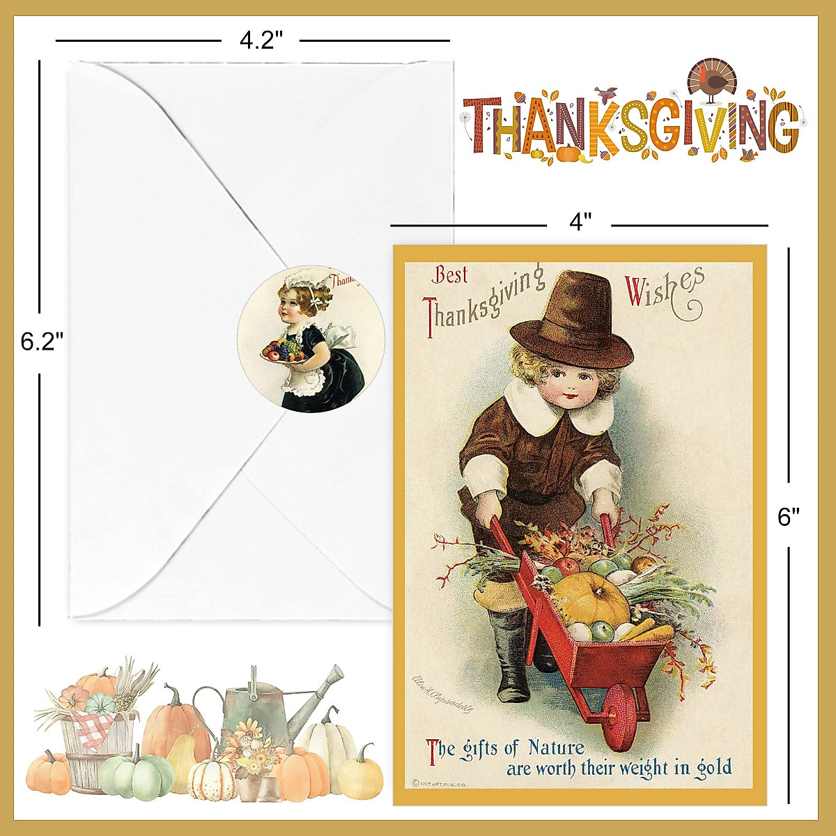 AnyDesign 48 Pack Vintage Fall Greeting Cards with Envelope Stickers 12 Designs Thanksgiving Cards Retro Autumn Harvest Thank You Note Cards for Wedding Baby Shower Supplies, 4 x 6 In