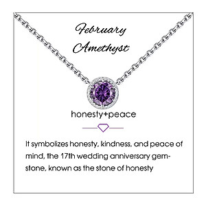 Presentski February Birthstone Necklace Amethyst Necklace Solitaire Pendant Necklace 925 Sterling Silver Necklace for Women Mother's Day Gifts Jewelry