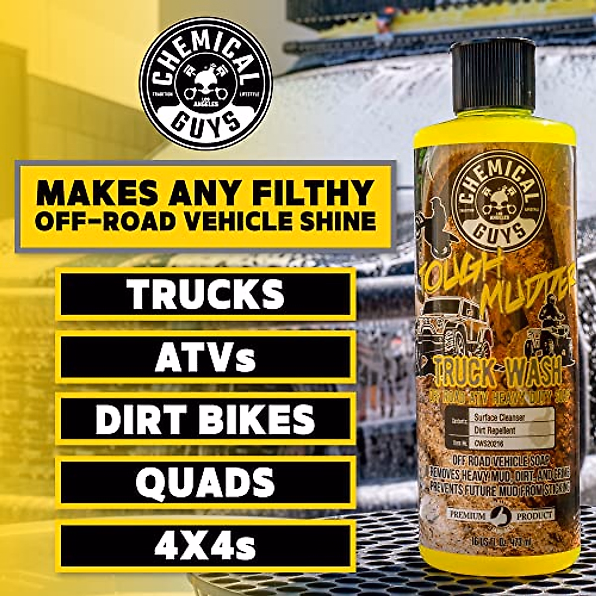 Chemical Guys CWS20216 Tough Mudder Foaming Truck, Off Road, ATV and RV Heavy Duty Wash Soap, (Works with Foam Cannons, Foam Guns or Bucket Washes), 16 fl oz, Lemon Scent