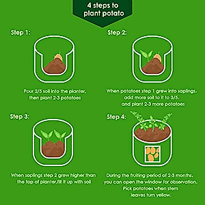 Delxo 5 Pack 10 Gallon Potato Grow Bags, Garden Planting Growing Bag with Flap, Double Layer Breathable Nonwoven Cloth for Potatoes/Planter/Vegetable/Tomato Fabric Pots with Handles Green