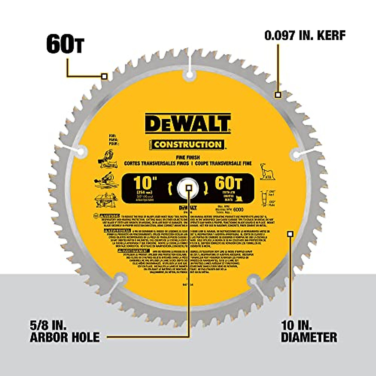 DEWALT 10-Inch Miter / Table Saw Blades, 60-Tooth Crosscutting & 32-Tooth General Purpose, Combo Pack (DW3106P5)