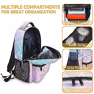 AIOMXZZ Mermaid School Backpack for Girls, 16 Inch Pink Backpacks for Kids, Cartoon, Durable, Lightweight, Large Capacity Bookbag for Travel