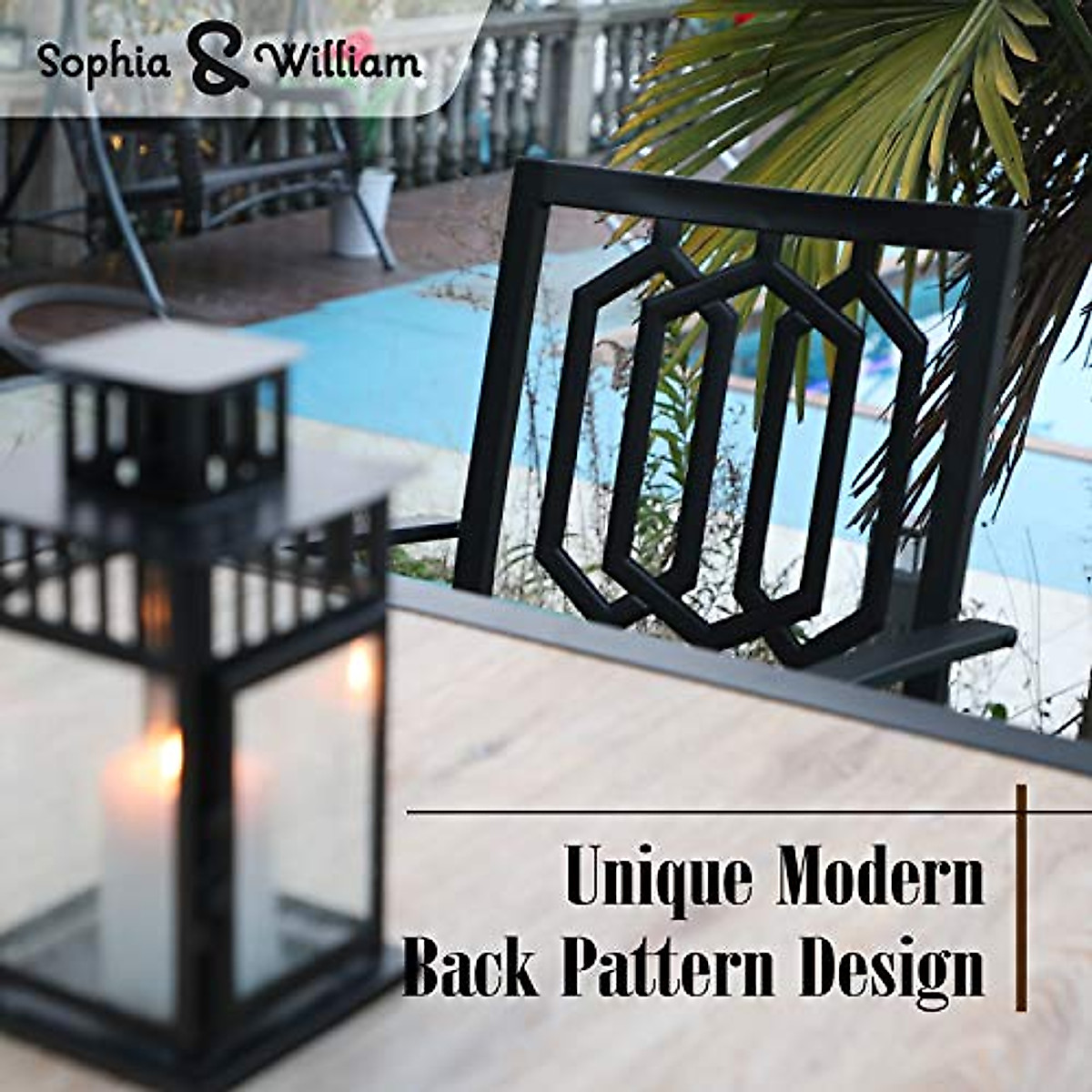 Sophia & William Patio Dining Set 7 Pieces Metal Outdoor Furniture Set, 6 x Metal Stackable Garden Chairs, 1 Patio Rectangle Umbrella Table Wood Like for Backyard Pool