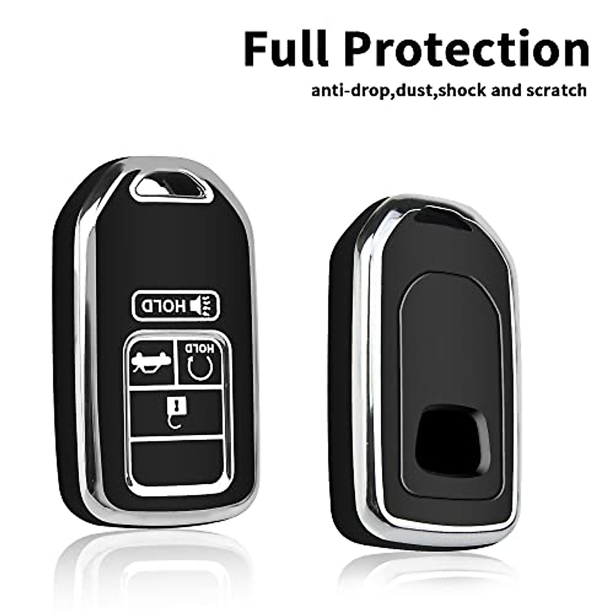 QBUC for Honda Key Fob Cover with Keychain,Car Key Case Shell Protection fit for Honda Accord Civic CRV Pilot Odyssey Smart Remote Key(Black)