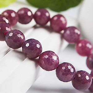 12mm Natural Red Ruby Gemstone Stretch Cut Faceted Round Beads Women Men Bracelet AAAAA