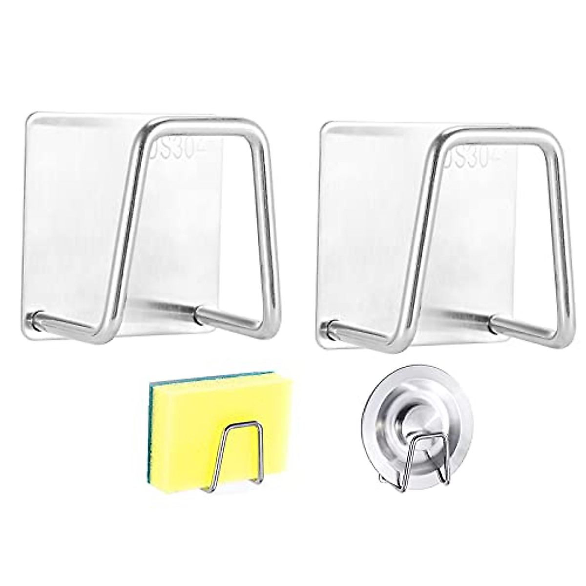 Sponge Holder for Sink Caddy, Adhesived No Drilling, Rustproof Waterproof Stainless Steel (Silver)