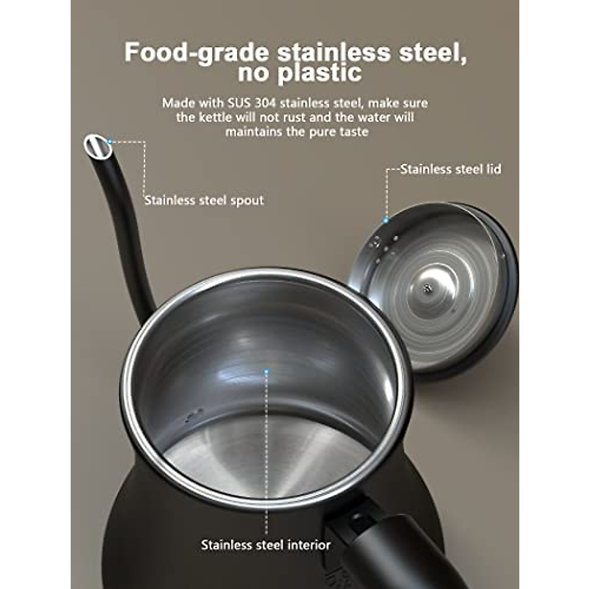 Elechelf Electric Gooseneck Kettle, 0.8L Pour-Over Coffee Kettle, Variable Temperature Control Tea Kettle, Auto Shut off & Boil-Dry Protection, 1000W Stainless Steel Electric Kettle