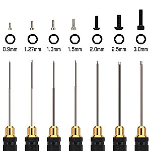 INJORA 7 PCs RC Hex Screw Driver Set, RC Repair Tools Kit, Allen Wrenches Sets, 0.9, 1.27, 1.3, 1.5, 2.0, 2.5, 3.0mm Hexagon Head Screwdriver Wrenches for RC Model Car Drone Boat Helicopter