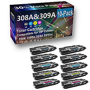 10-Pack (4BK+2C+2Y+2M) Compatible High Yield 308A (Q2670A Q2671A Q2672A Q2673A) Toner Cartridge use for HP 3550n Printer