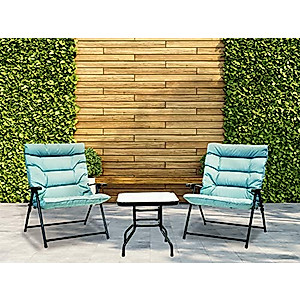 Sun-Ray 213028 Folding Chairs with Cushions and Table, Aqua